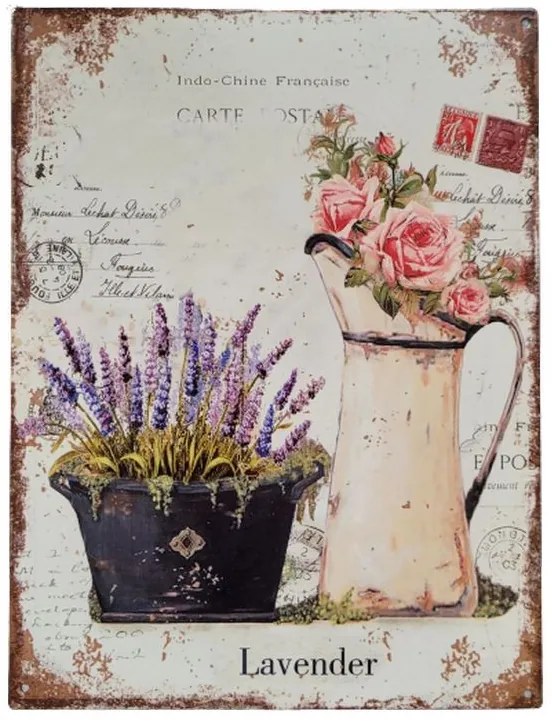 Nástěnná kovová cedule s levandulí Lavender - 25*33 cm