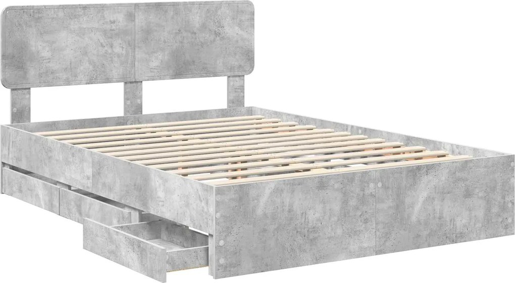 Rám postele s čelo Betonově Šedá 160 x 200 cm Dřevěný materiál 3412167