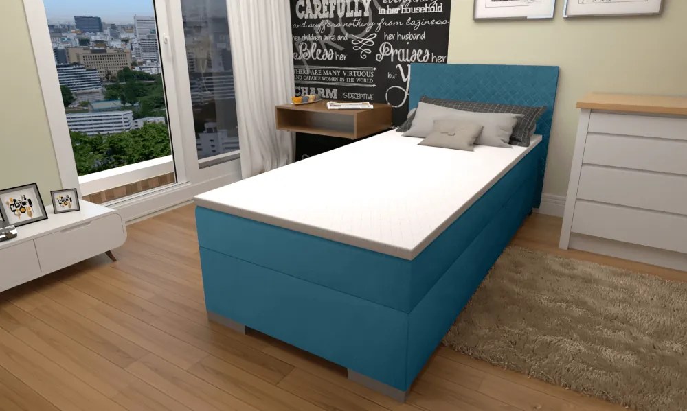 Boxspringová postel, jednolůžko, azúrová, 90x200, univerzální, ADARA