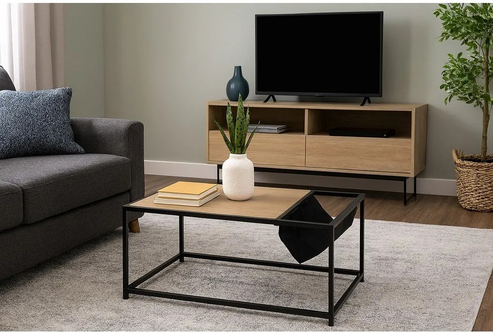 Černý/v přírodní barvě konferenční stolek v dekoru dubu 60x99 cm Bayen – Bonami Essentials