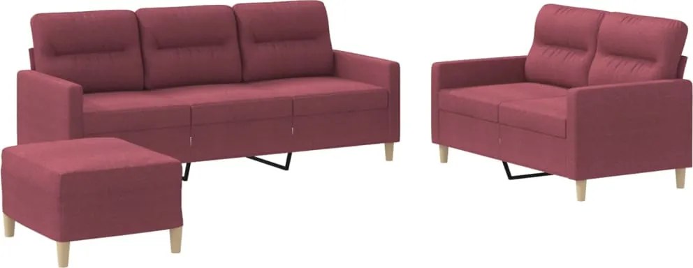 3dílná sedací souprava s poduškami vínová textil 3201614