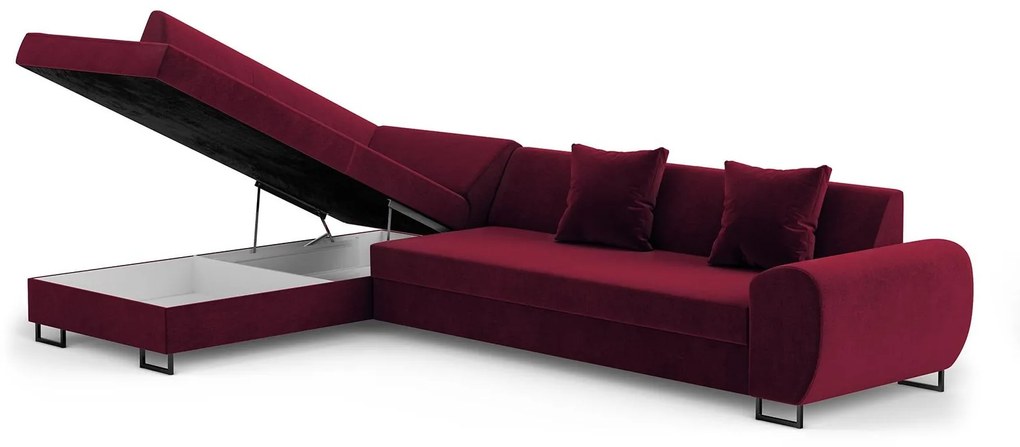 KOOKO HOME Rohová rozkládací sametová pohovka s úložným prostorem Calmato XL levý roh