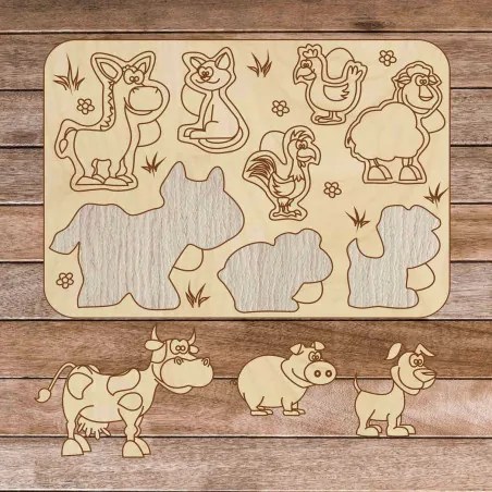Dětská dřevěná puzzle vkládačka - Zvířátka na farmě 8 dílků | SENTOP H024
