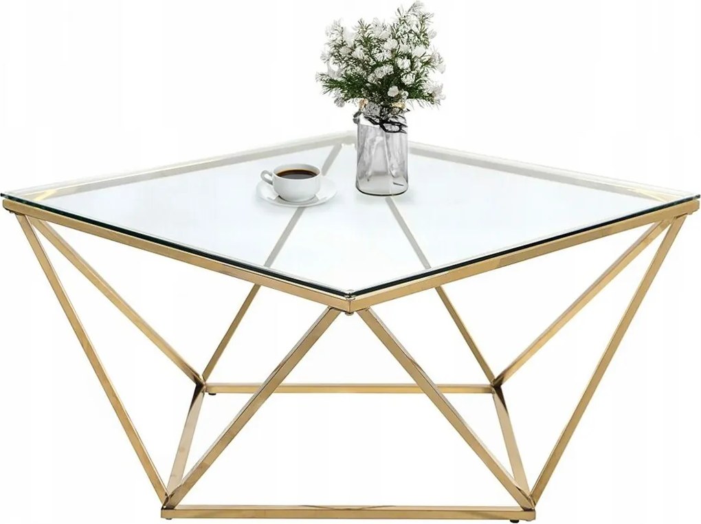 Tutumi Tutumi, skleněný konferenční stolek Glamour 80x80x45 CS-14G, zlatá, KRZ-06585