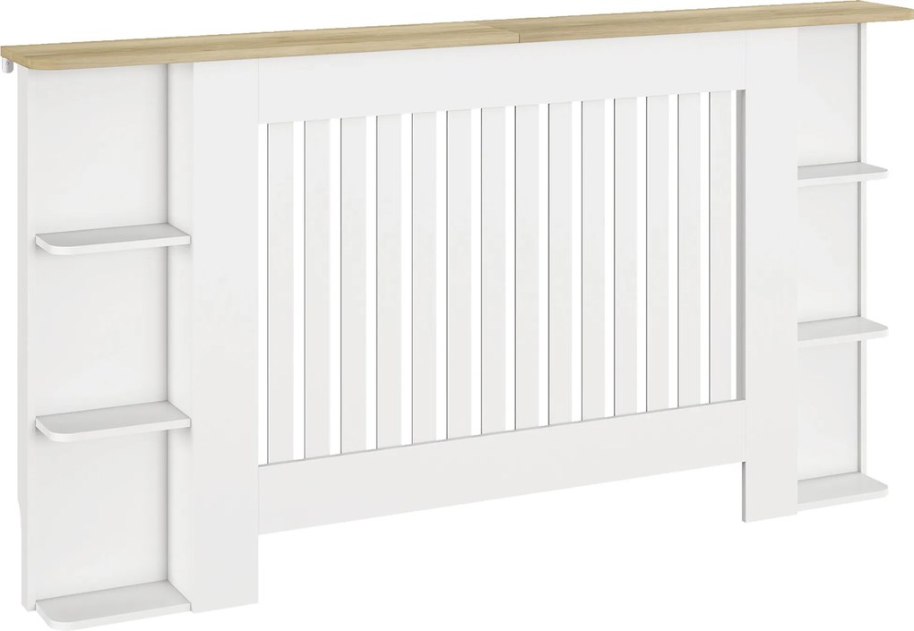 HOMCOM kryt radiátoru s policemi, kryt radiátoru z MDF, moderní lamelový design pro obývací pokoj a ložnici, 152 x 19 x 83 cm, bílá