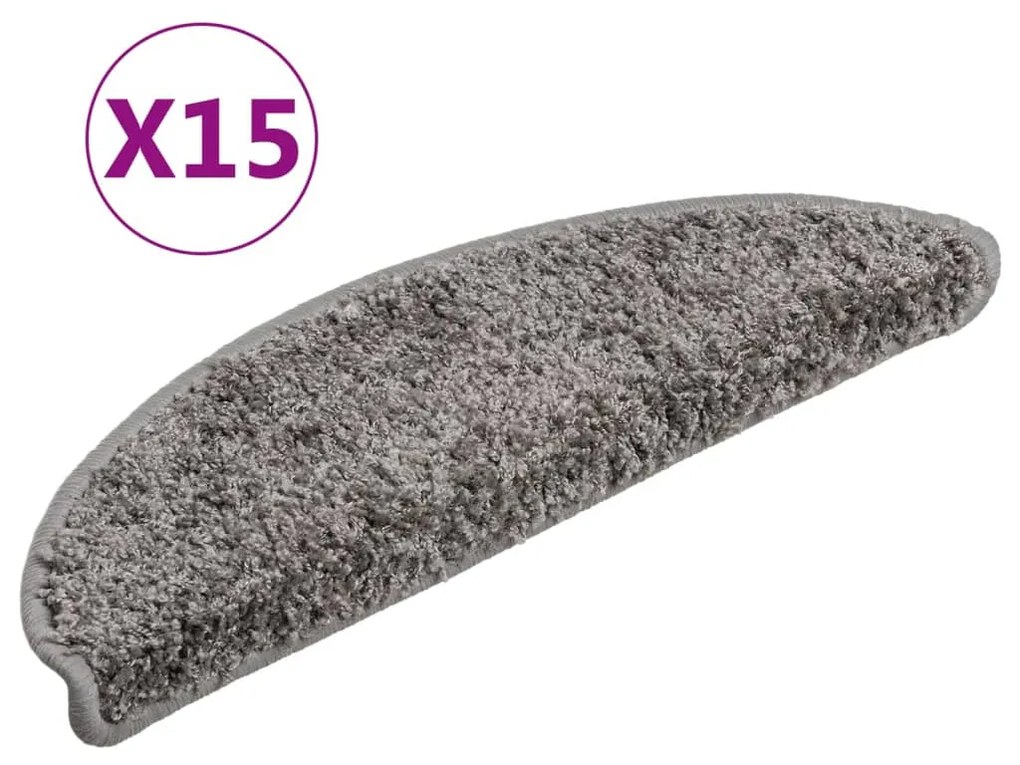 vidaXL Marketos Schodové rohože 15 ks 56 x 17 x 3 cm šedé, půlkulaté