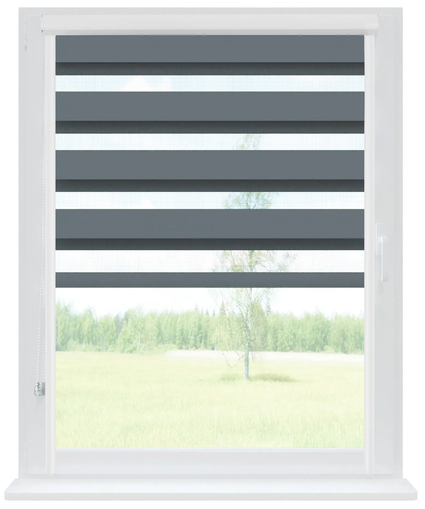 Dekodum Roleta den a noc v bílé kazetě soft, barva látky Grafit Šířka (cm): 41, Výška (cm): Standardní (do 150 cm), Strana mechanismu: Práva
