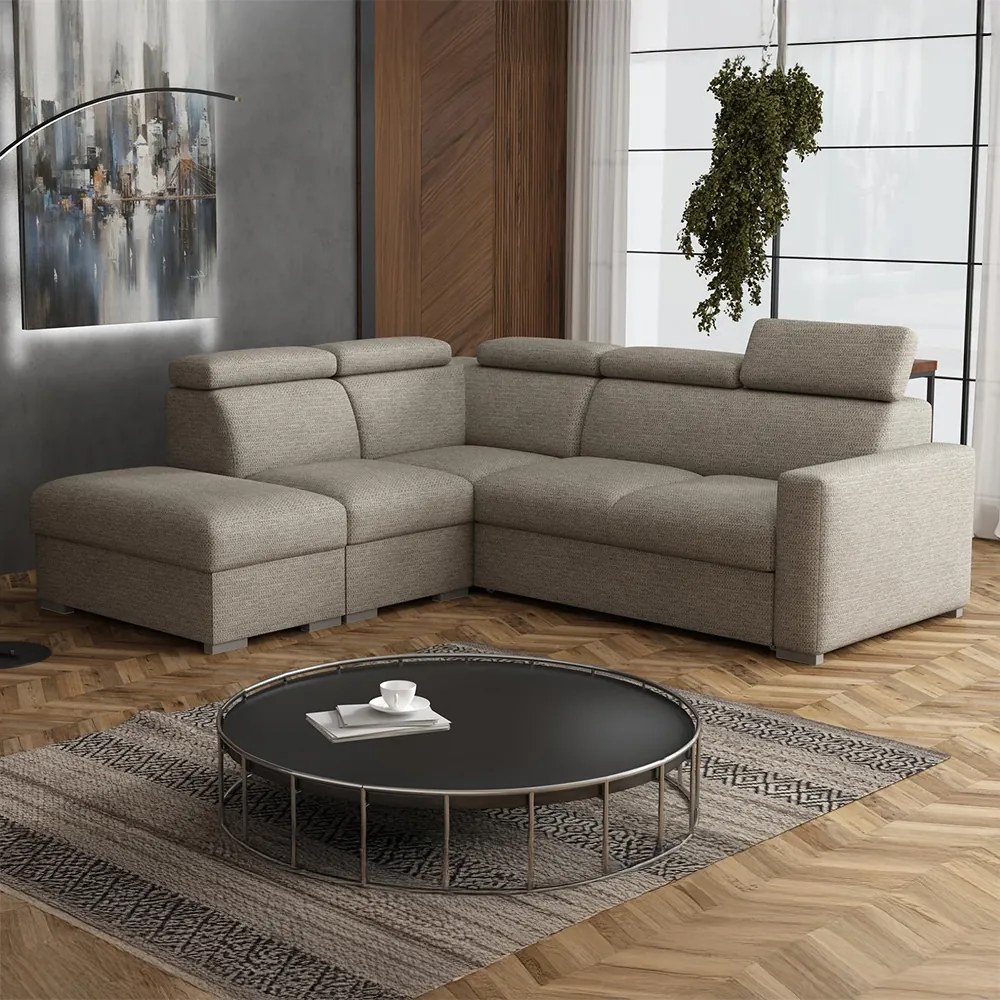 Sedací souprava PEDRO L | 230x250 cm | rozkládací + 2x úložný prostor | polohovatelné záhlavníky | VÝBĚR TKANIN