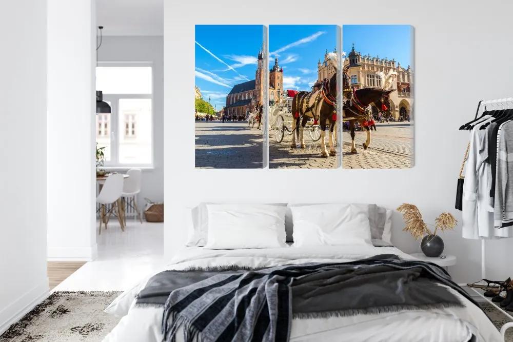 Vícedílný obraz Koňské Povozy Na Náměstí V Krakově Nedostatek Nedostatek Přírodní plátno 180x120