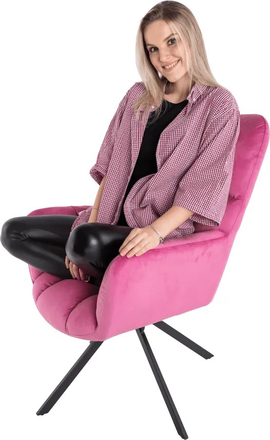 Designové otočné křeslo, růžová Velvet látka / černá, KOMODO