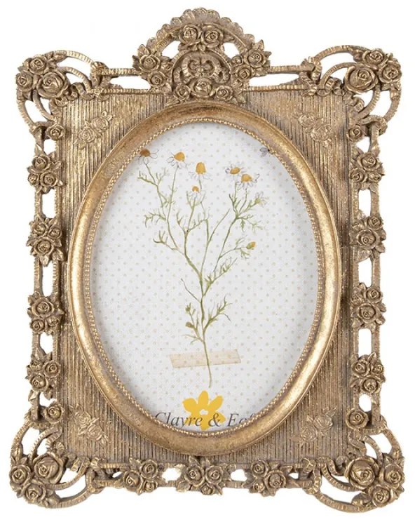 Zlatý antik fotorámeček s růžičkami Roses IV – 13x18 cm