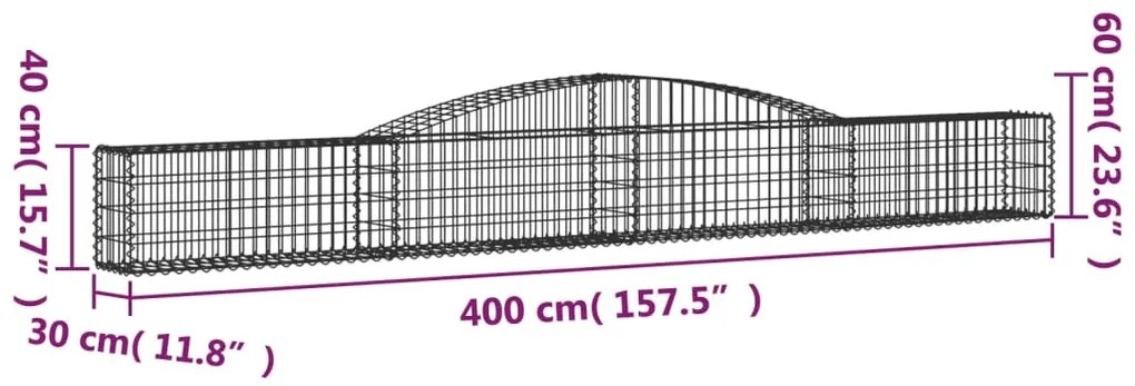 Klenuté gabionové koše 2 ks 400x30x40/60 cm pozinkované železo,  3146827