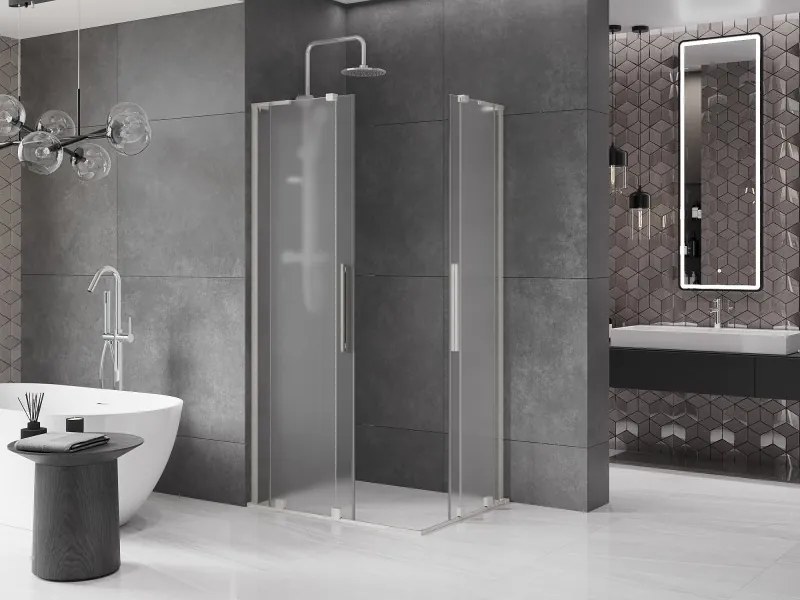 Mexen Velar L Duo, sprchový kout s posuvnými dveřmi 100 x 90 cm, 8mm sklo námraza, broušená ocel, 871-100-090-02-33-97