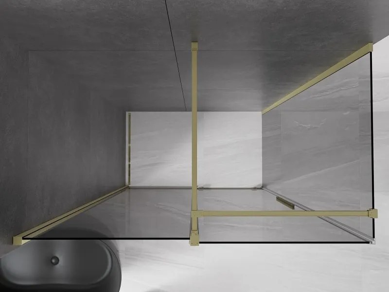 Mexen Velar, sprchový kout s posuvnými dveřmi 150 x 75 cm, 8mm šedé sklo, zlatá matná, 871-150-075-41-55