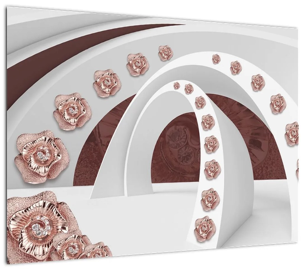 Skleněný obraz - 3D oblouky s květy (70x50 cm)