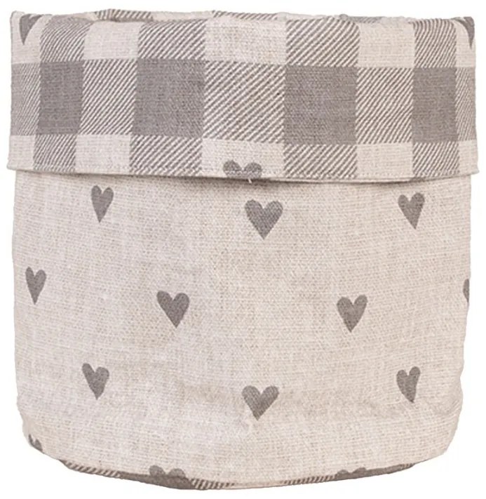 Béžovo-šedý károvaný košík na pečivo se srdíčky Love It - Ø 15*16 cm