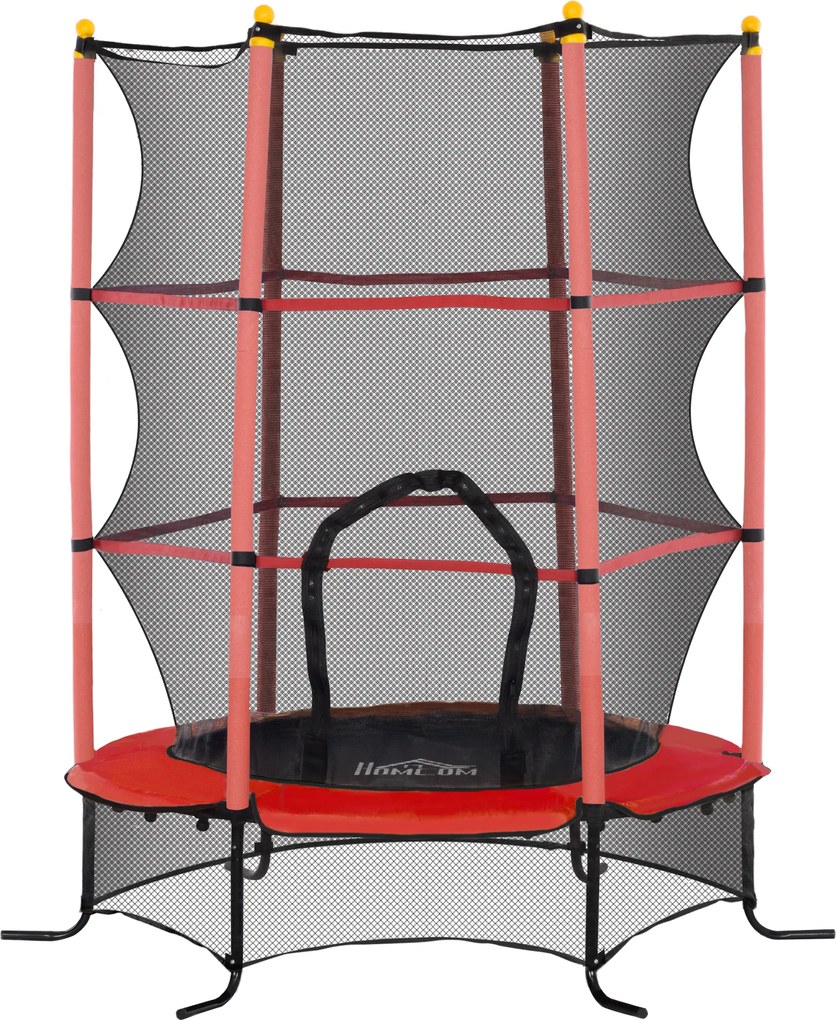 HOMCOM dětská trampolína Ø163 cm, trampolína s ochrannou sítí, kryt hran, zahradní trampolína pro děti 3-10 let, max. zatížení 50 kg, červená barva
