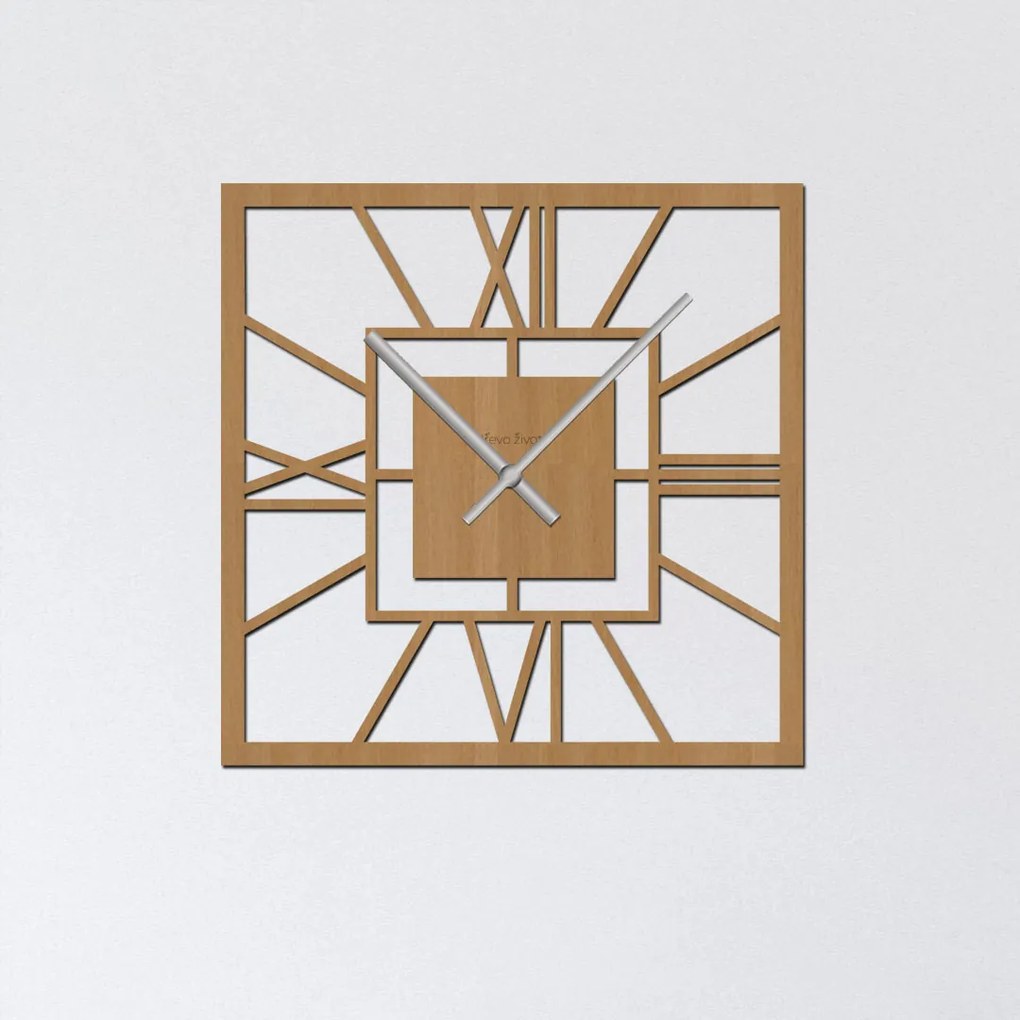 dřevo života Nástěnné hodiny SQUARE Zvolte barvu dekoru: Bílá, Zvolte velikost hodin (cm): 50x50, Barva ručiček: Stříbrné