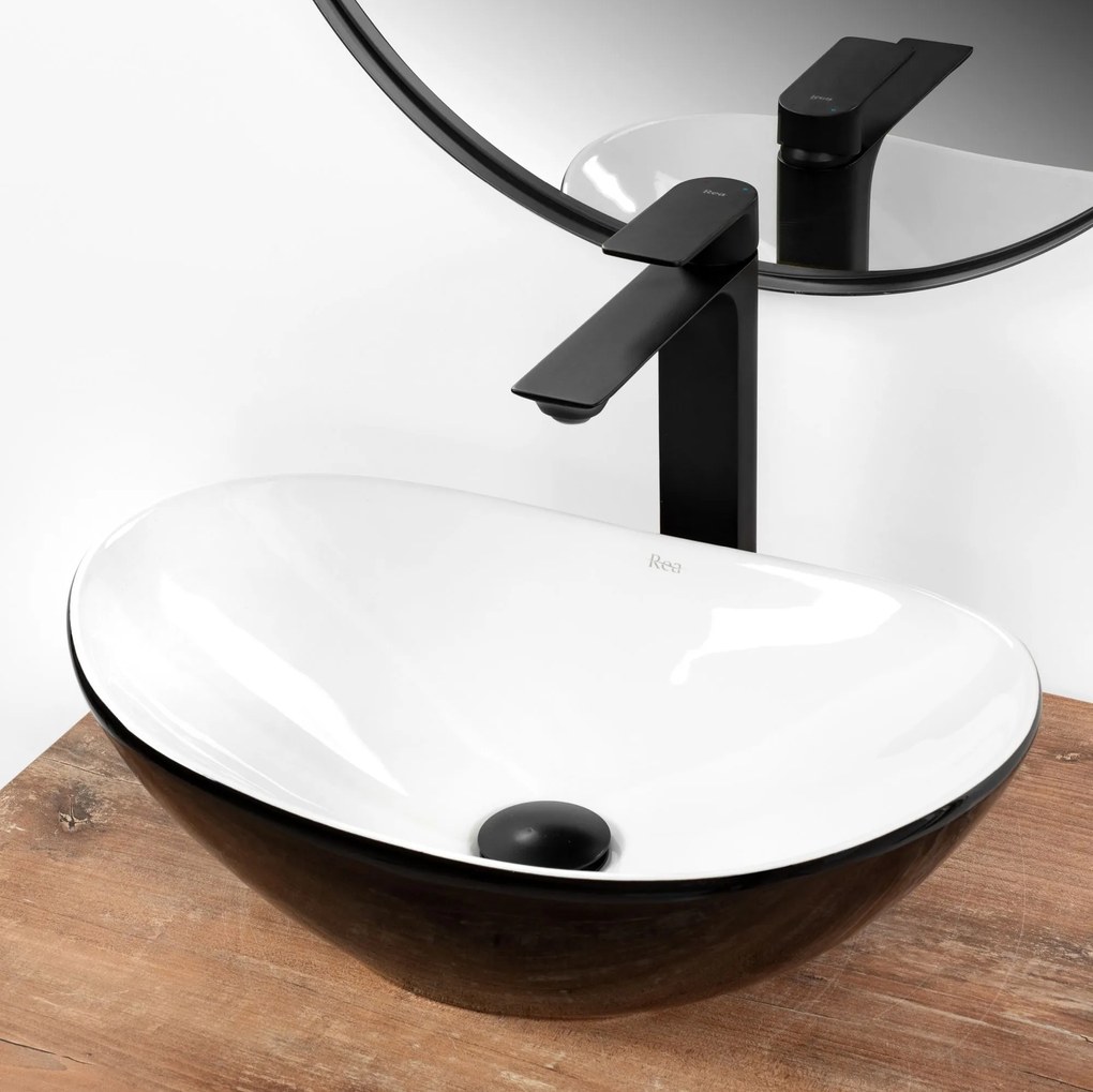 Rea Royal Mini, umyvadlo na desku 480x305x145 mm, černá-bílá, REA-U0538