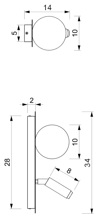 Nástěnné svítidlo Sirio, 1x bílé skleněné stínítko + 1x černé kovové stínítko, b