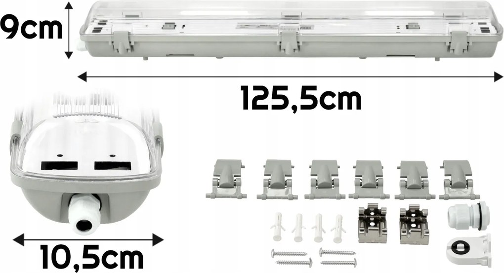 LED sada světel, hermetické svítidlo 120 cm, 36 W, 5760 lm, 4000 K, do garáže, s plechem