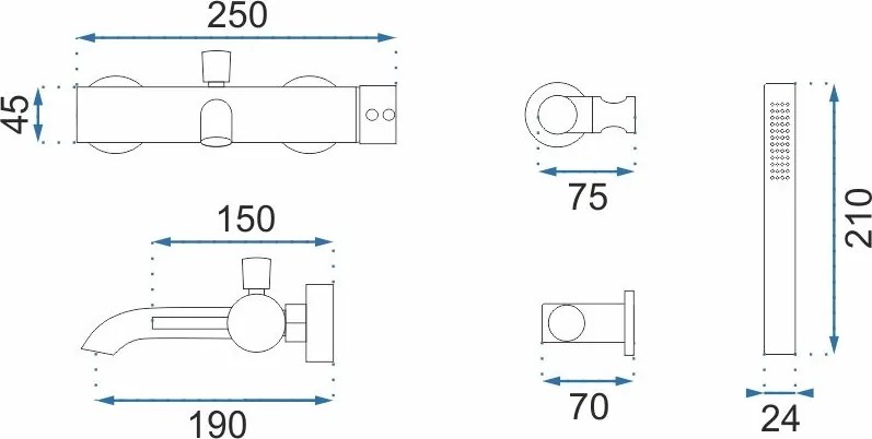 Rea Lungo - vanová baterie + ruční sprchový set, černá, REA-B6634
