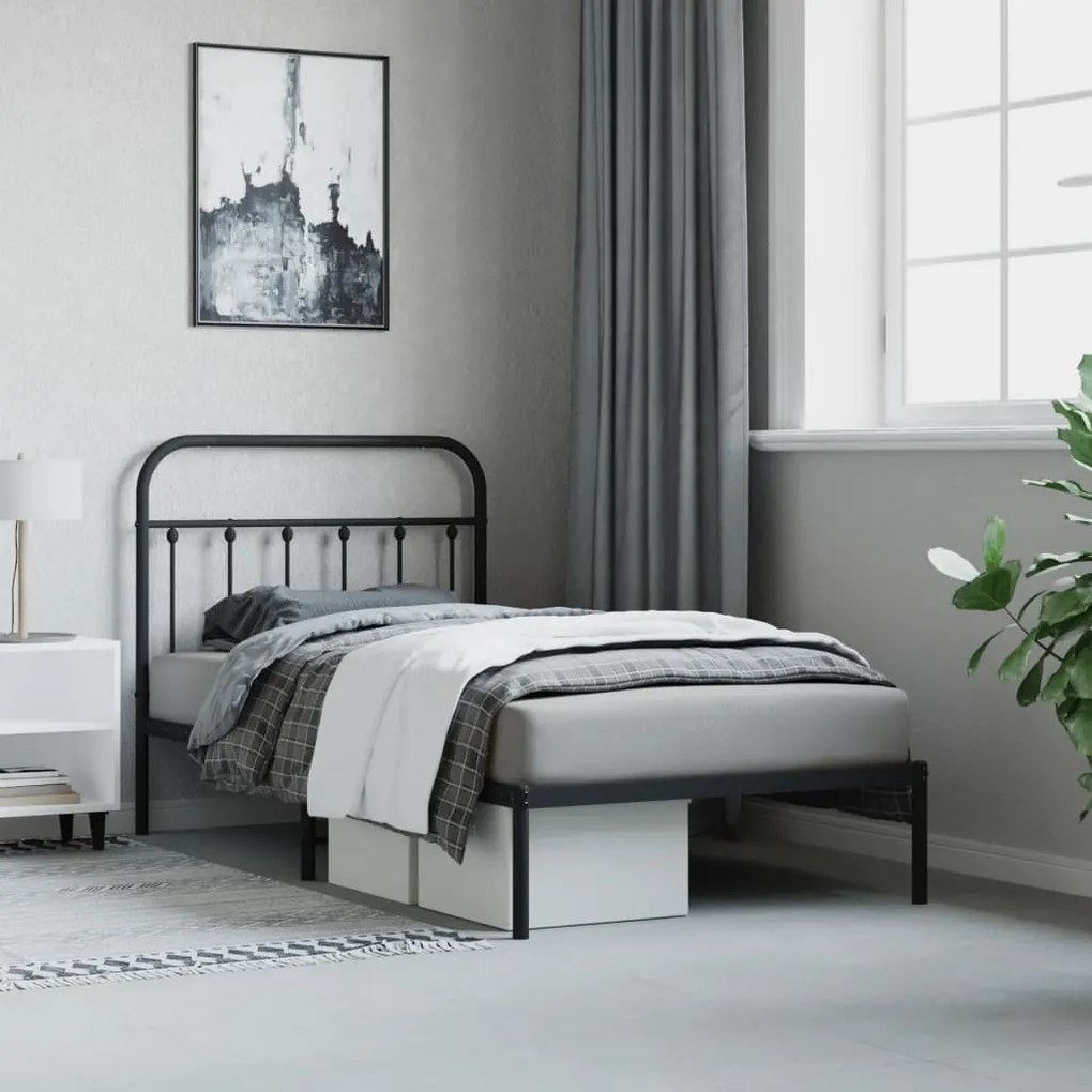 vidaXL Kovový rám postele s čelem 100 x 190 cm [352572] Barva: Bílá