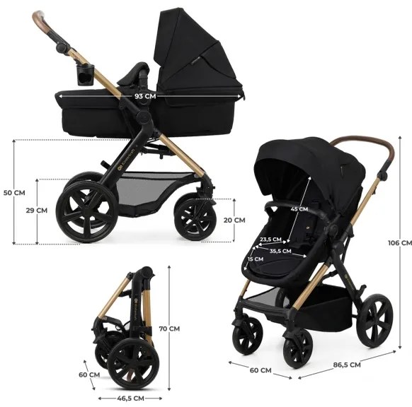 KINDERKRAFT - Kombinovaný kočárek 3v1 MOOV 2 Pure black + autosedačka MINK PRO