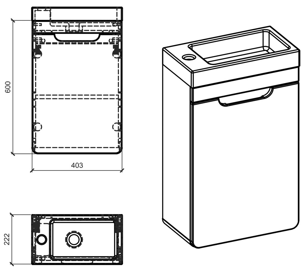 Koupelnová závěsná skříňka pod umyvadlo BÁRA 40 cm