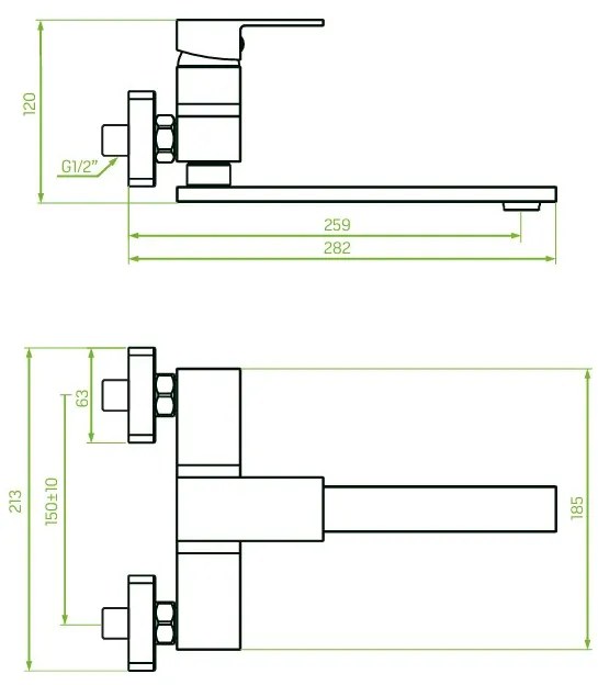 Laveo Kvadrato, kuchyňská baterie nástěnná h-120, černá, LAV-BLQ_780D