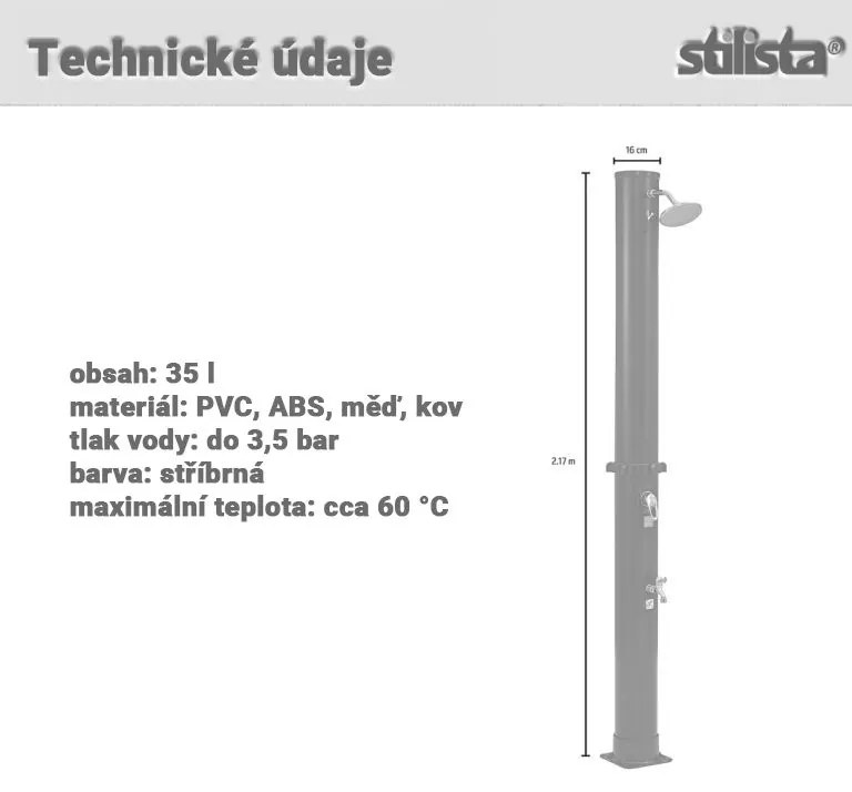 Stilista 88974 STILISTA Solární zahradní sprcha 35 l, černá