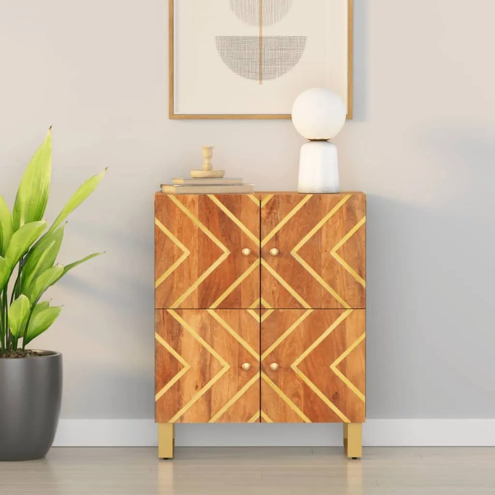 Odkládací Skříňka Hnědá A Černá 60X33,5X75 Cm Masivní Mangovník Tmavě Zelená
