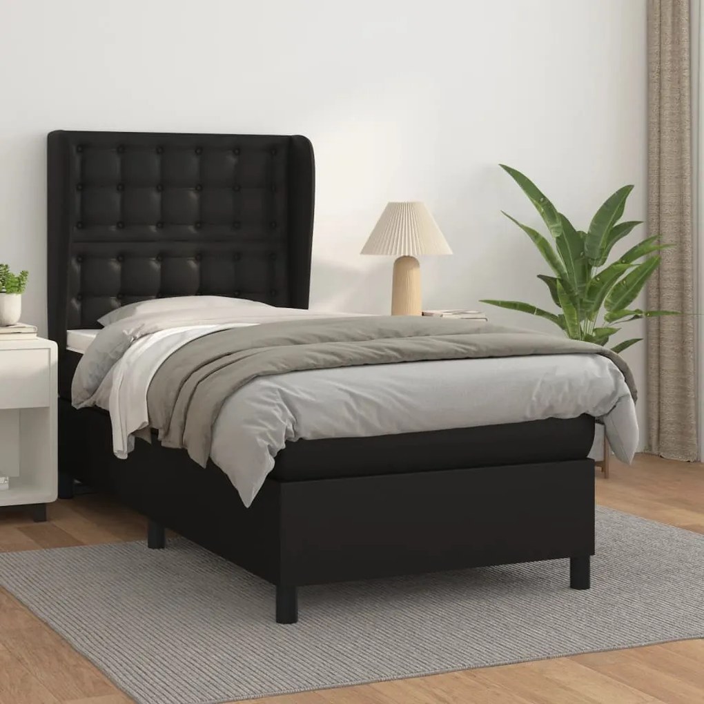 Box spring postel s matrací černá 80 x 200 cm umělá kůže 3128997