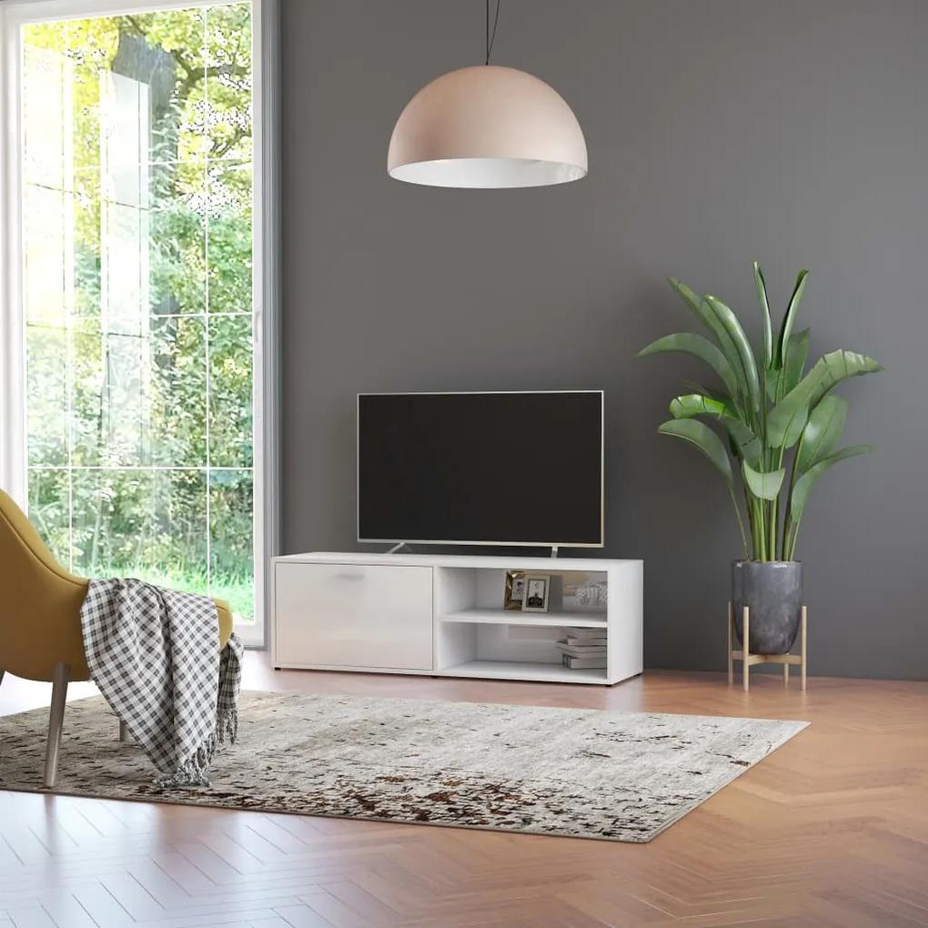 TV stolek bílý s vysokým leskem 120 x 34 x 37 cm dřevotříska - Default Title