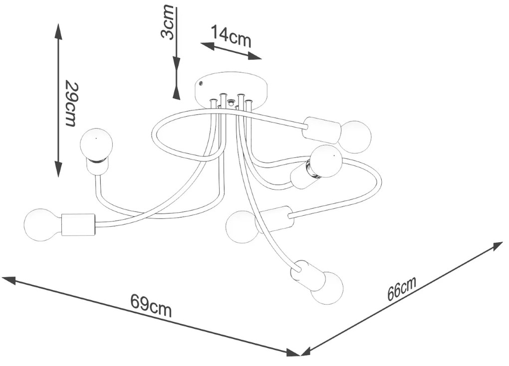 Stropní svítidlo Levar 6, černé tělo svítidla