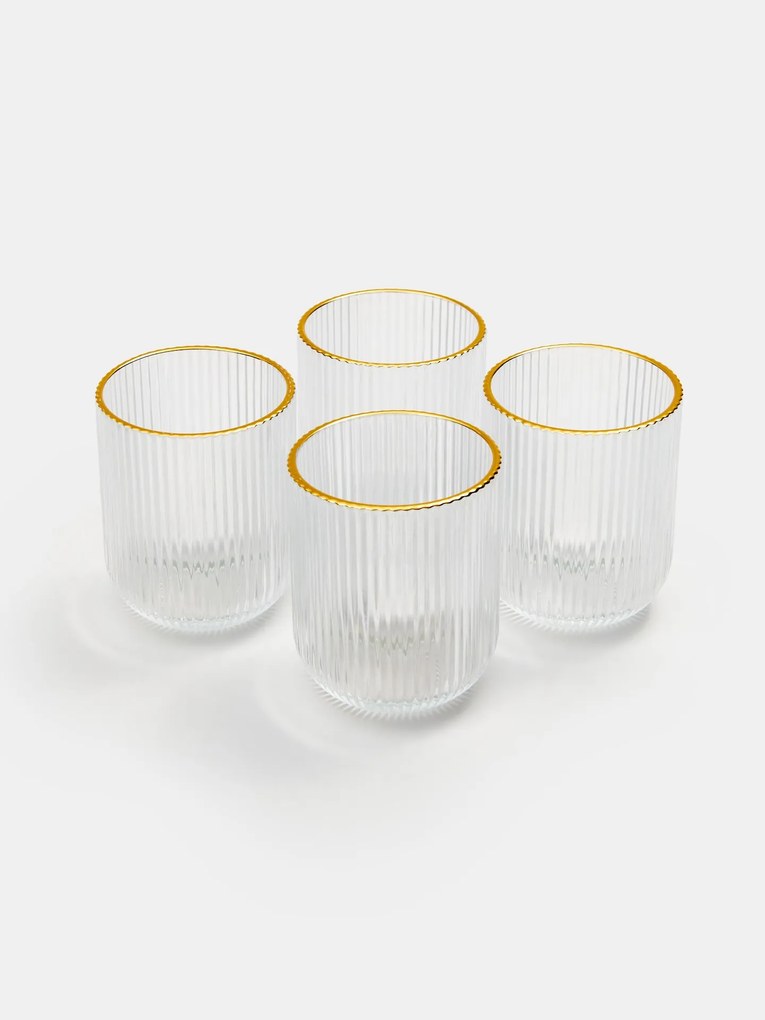 Sinsay - Sada rýhovaných sklenic se zlatým okrajem 4 pack - clear