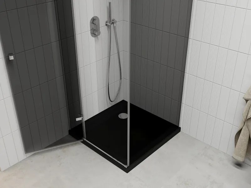 Mexen Roma, sprchový kout s křídlovými dveřmi 90 (dveře) x 90 (stěna) cm, 6mm šedé sklo, chromový profil + slim sprchová vanička černá + chromový sifon, 854-090-090-01-40-4070