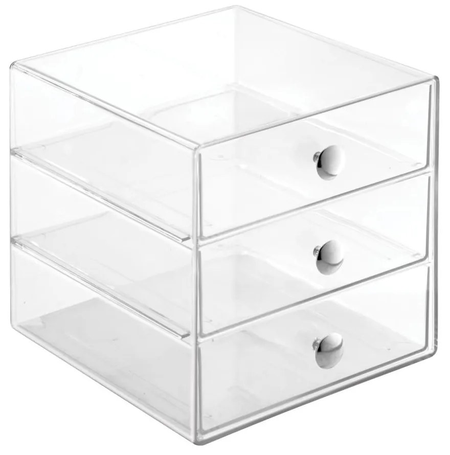 Transparentní úložný box se 3 šuplíky iDesign Original, výška 16,5 cm