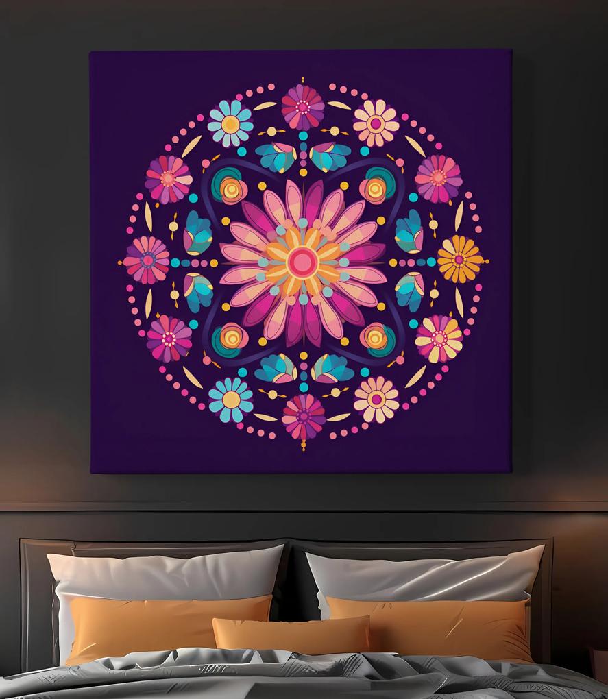 Obraz na plátně - Mandala květinové ornamenty FeelHappy.cz Velikost obrazu: 80 x 80 cm