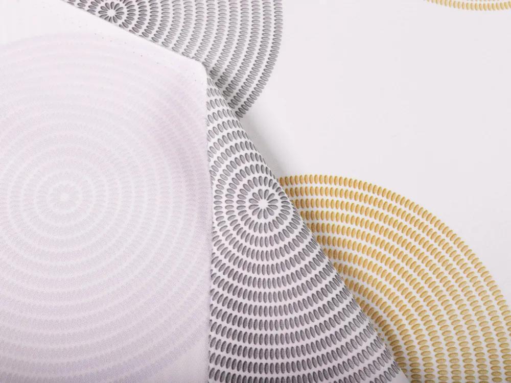 Biante Sametový běhoun na stůl Tamara TMR-023 Žluté a šedé designové kruhy na smetanovém 20x160 cm