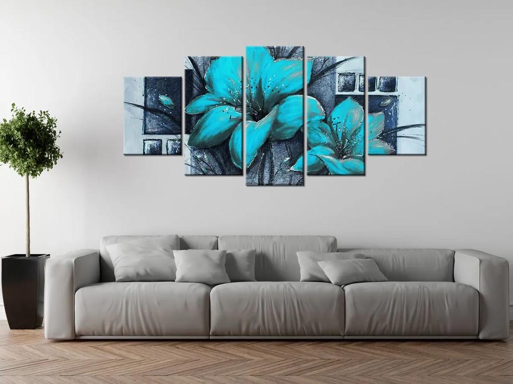 Gario Ručně malovaný obraz Nádherné modré Vlčí máky - 5 dílný Rozměry: 150 x 105 cm