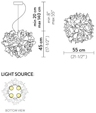 SLAMP VELSL00FLG01R00000EU Veli Foliage Large, závěsné designové svítidlo s červeným kabelem, 4x12W E27, prům. 55cm