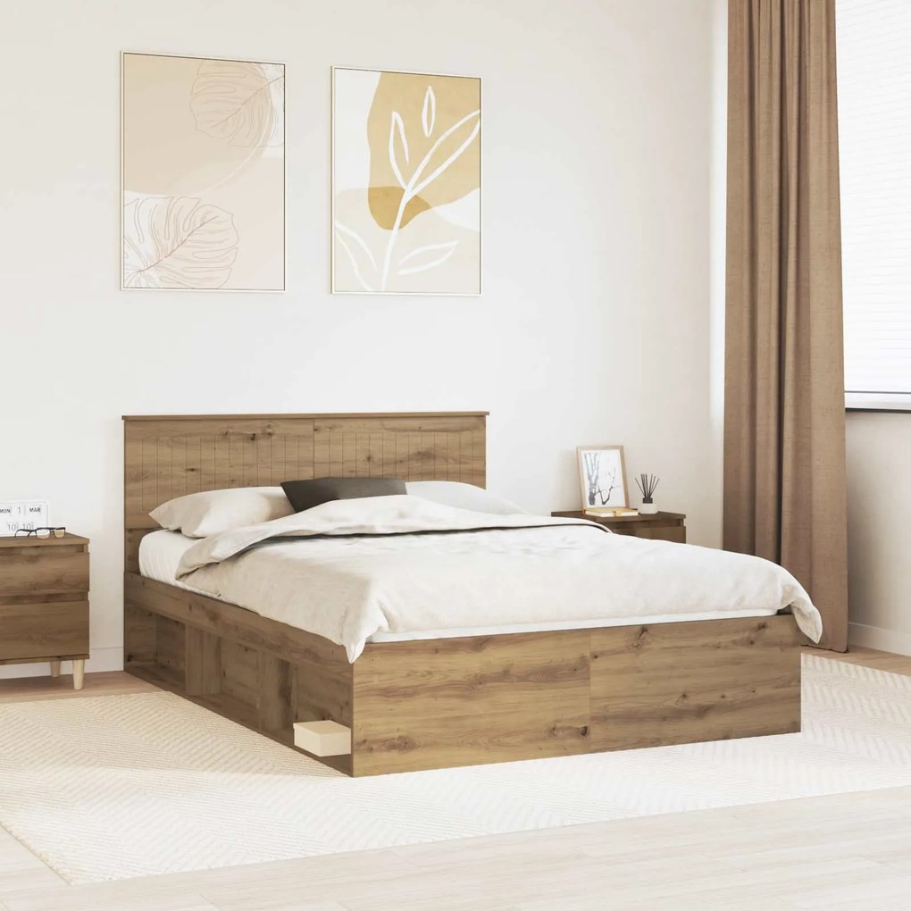 Rám postele Umělecký dub 140 x 190 cm Masivní borové dřevo 3410608