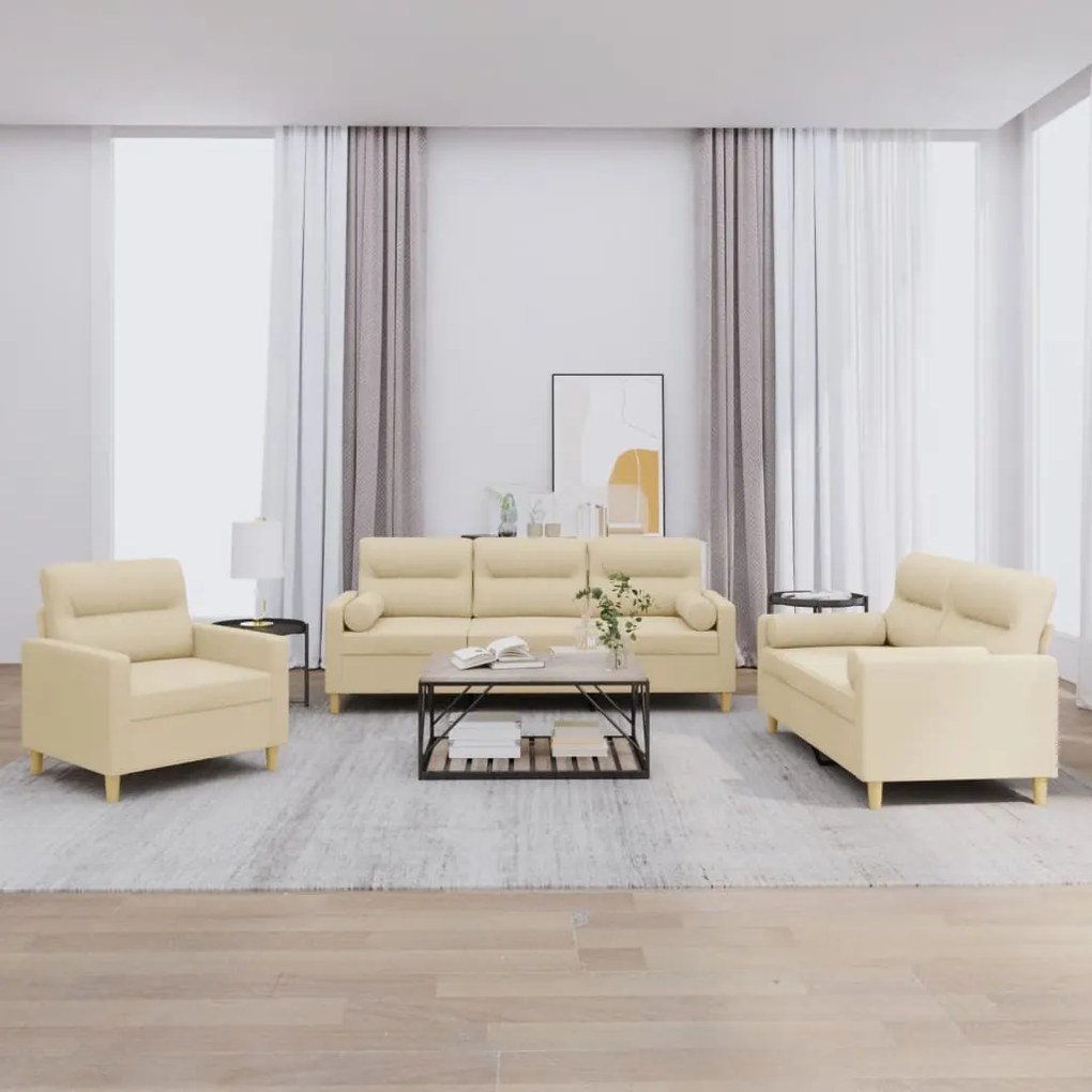 3dílná sedací souprava s polštáři krémová textil 3201554