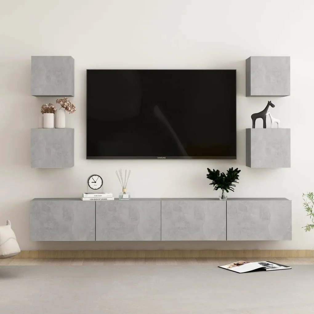 6dílný set TV skříněk betonově šedý kompozitní dřevo 3079083