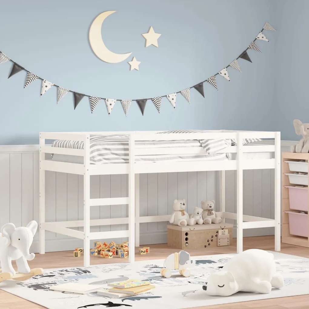 Dětská patrová postel se žebříkem bílá 90 x 200 cm borové dřevo - Default Title