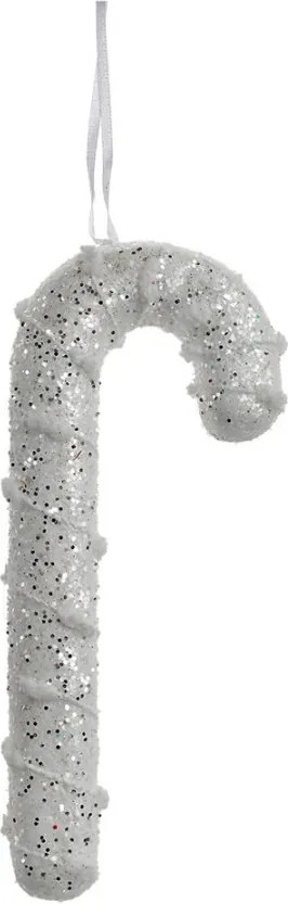 Bílo-stříbrná třpytivá vánoční ozdoba cukrová hůlka - 7*2*17 cm
