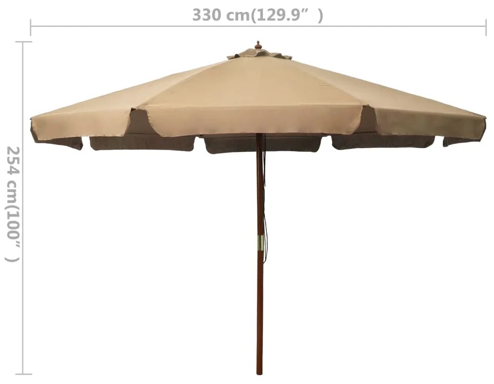 Zahradní slunečník s dřevěnou tyčí 330 cm barva taupe,  47215