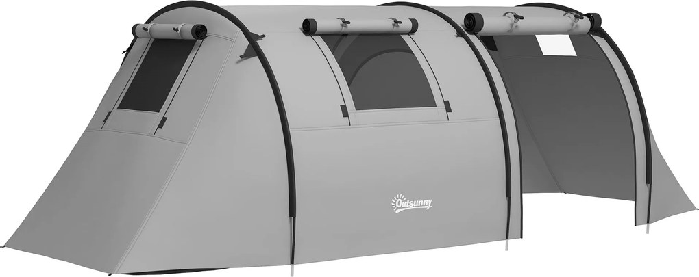 Rodinný stan Outsunny pro 3 osoby, lehký a skládací kempingový stan s dveřmi a okny, háček, přenosná taška, voděodolnost 3000 mm pro pláž a turistiku,