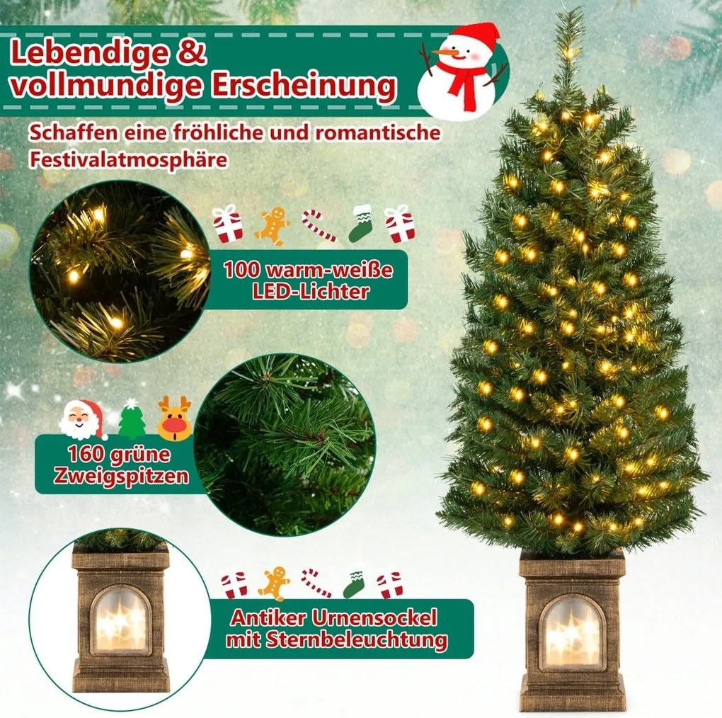 Costway 120 cm Umělý vánoční stromek v květináči s osvětlením a časovačem